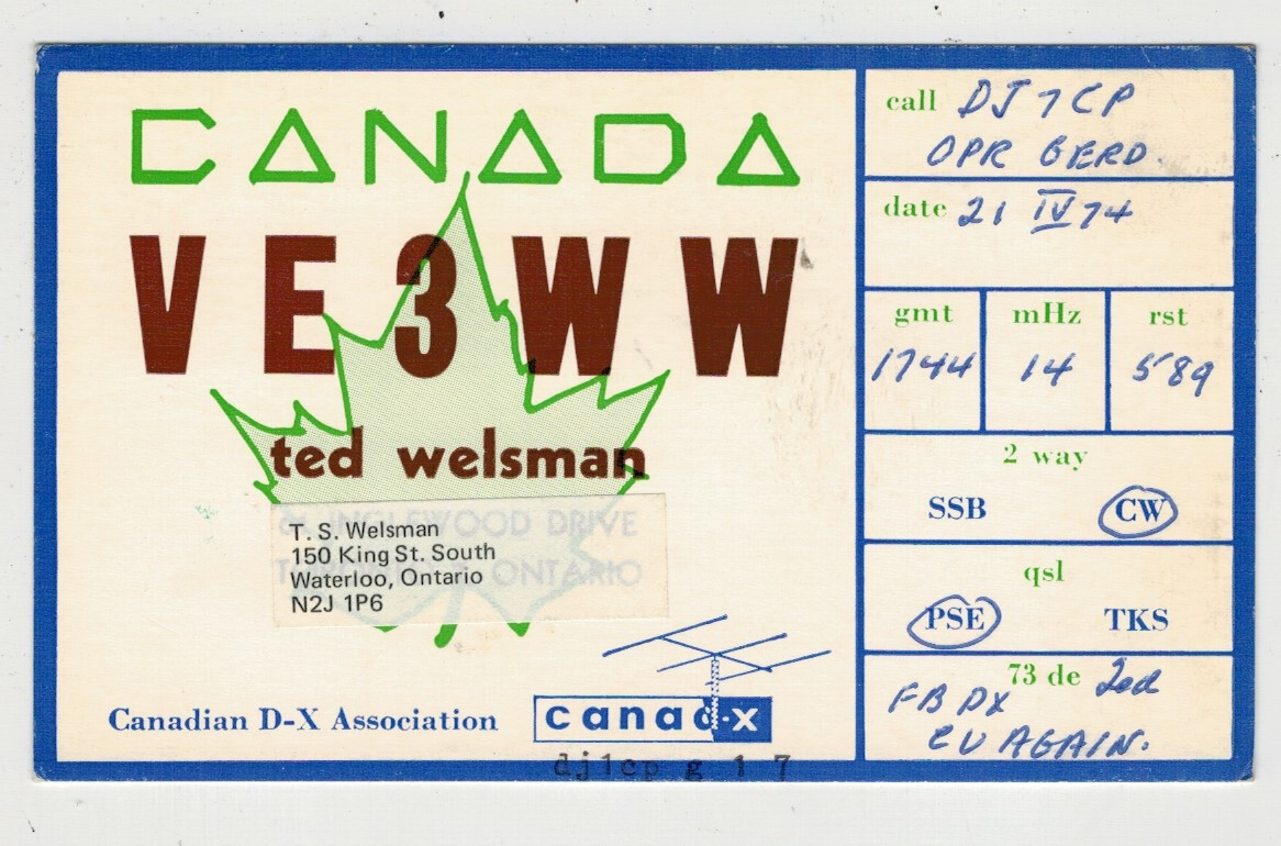 Vth Ham Radio CB Amateur QSL QSO Card VE3WW Canada | eBay