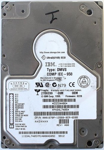 9.1gb ult3 u160 Disque Dur SCSI , IBM ecf24486, pn34l7405, Fw: 0220, Dp ...