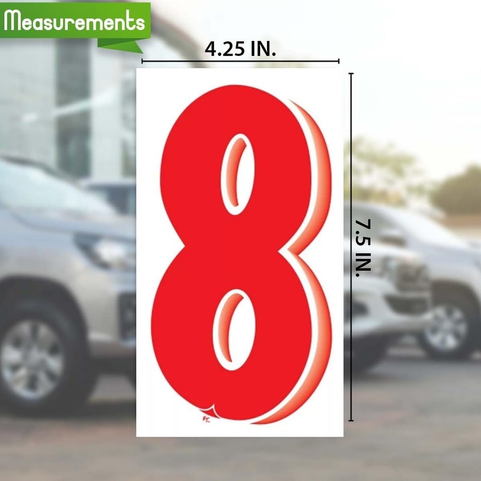 7 1/2 Inch Red on White Numbers Windshield Pricing Stickers Car Dealer ...