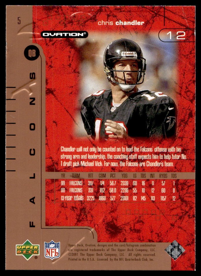 2001 Upper Deck Ovation 5 Chris Chandler Atlanta Falcons Football Card ...