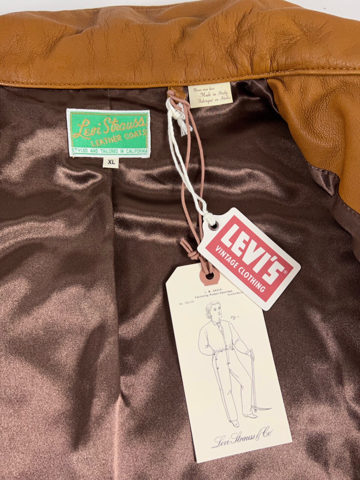 LEVIS VINTAGE CLOTHING LVC 1940'S LEATHER COAT CARAMEL BROWN XL NWT ...