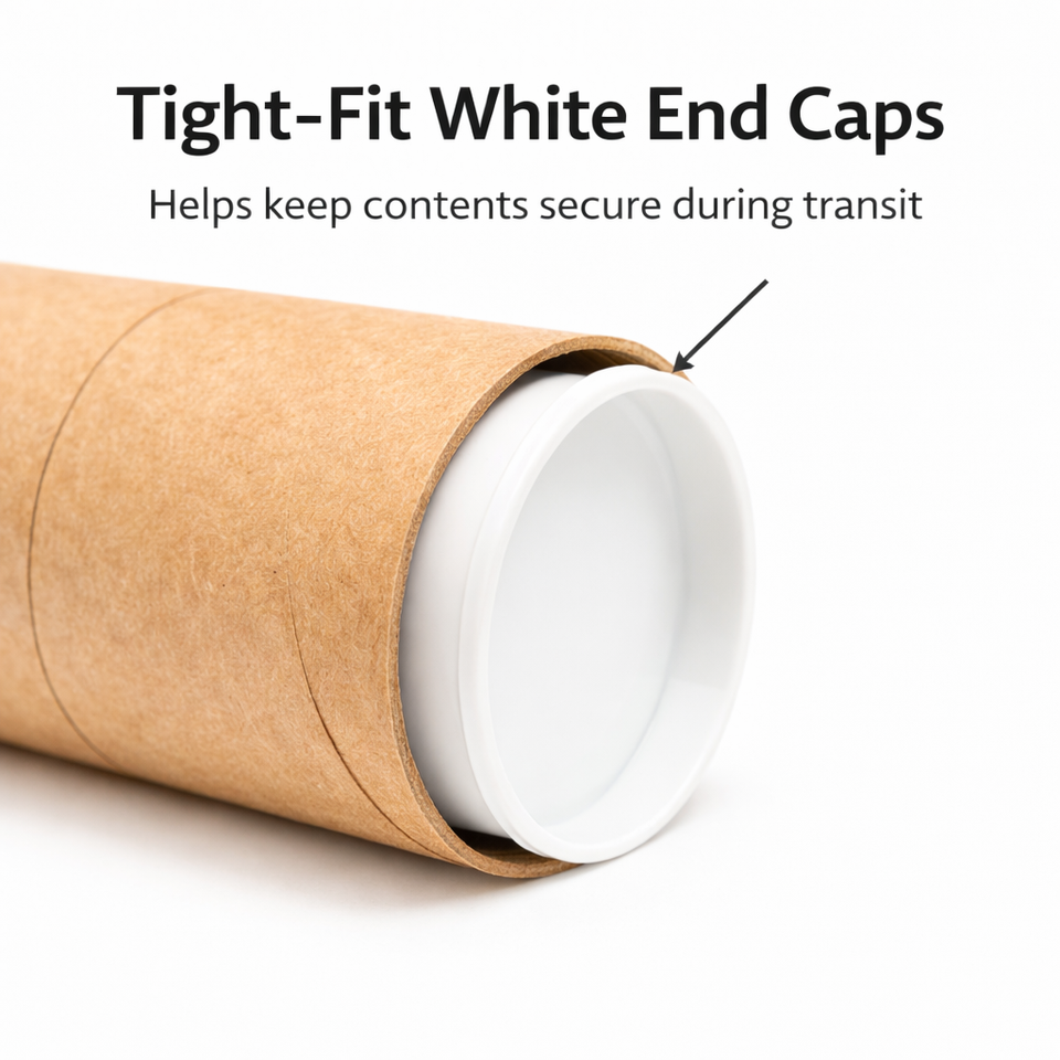 2" x 9" Cardboard Mailing Tubes Round Shipping w/ White End Caps 3-Ply ...