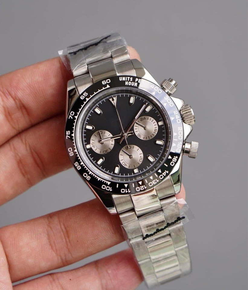 Custom Built Chronograph Watch | VK63 Quartz | Black Dial | Silver ...
