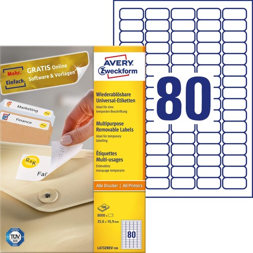 AVERY ETIKETTEN L4732REV-100 356X16.9MM 8,000 Etiketten, 35,6 x 16,9 mm 4004182433287| eBay