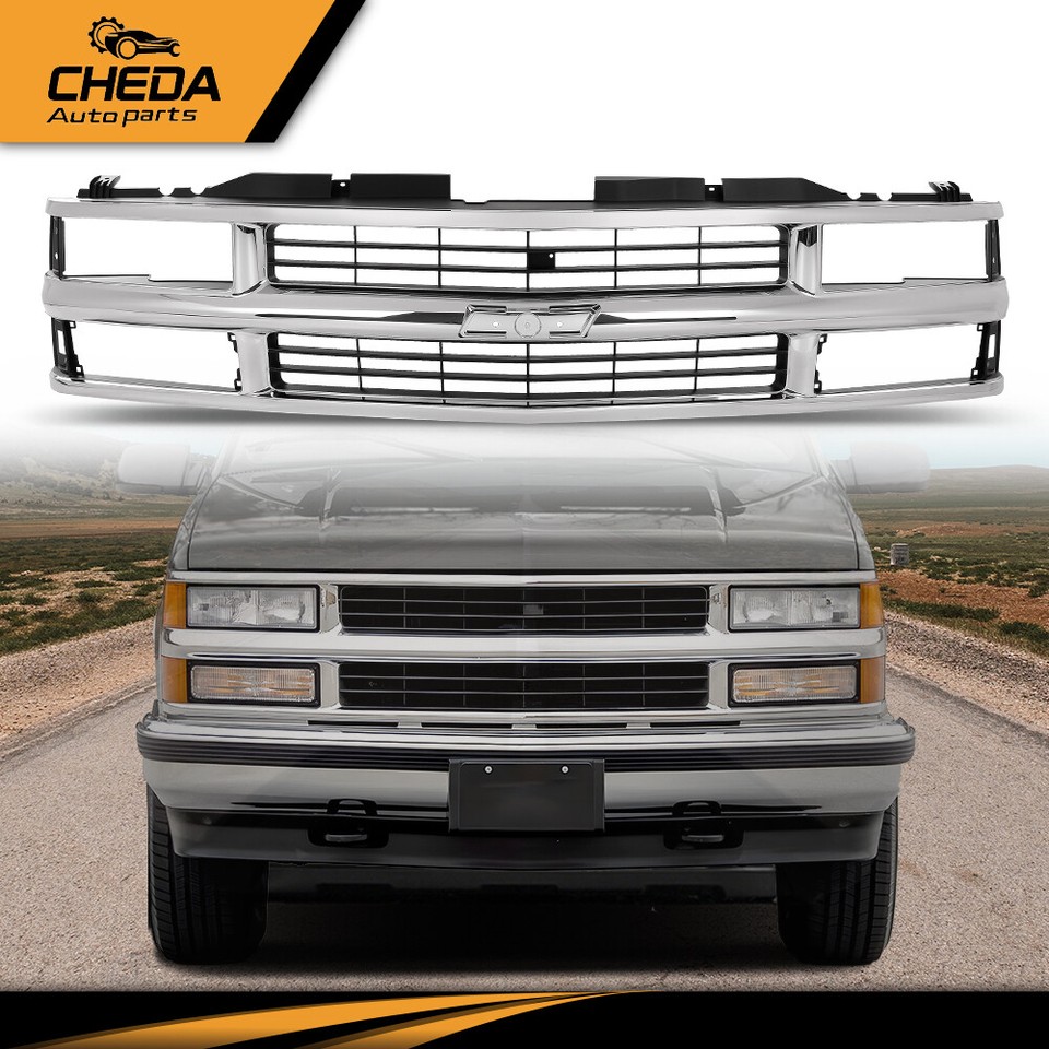 Fit For 94-98 Chevy C/K 1500 2500 3500 Truck Chrome Grille w/Black ...