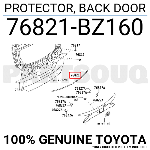 76821BZ160 Genuine Toyota PROTECTOR, BACK DOOR 76821-BZ160 | eBay