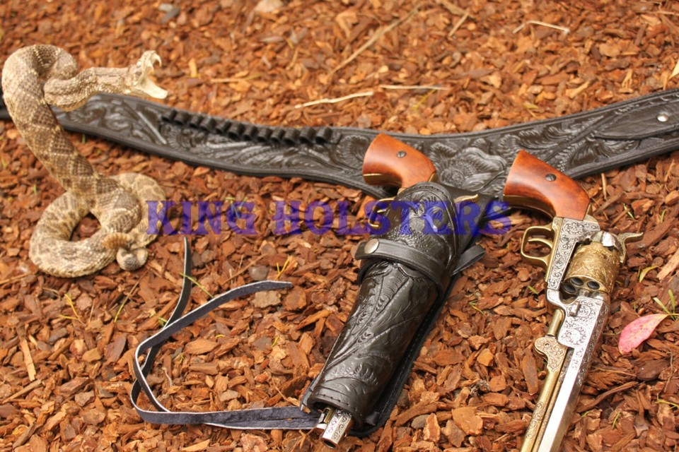 TJAYZ 357 Cal Tooled Holster Gun Belt Drop Loop LEATHER Western RIG ...