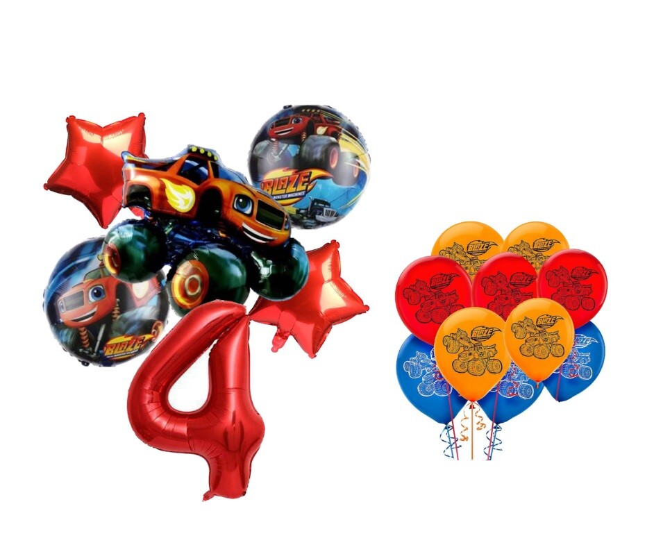 BLAZE AND THE MONSTER MACHINES Balloon Set for 4th Birthday Party ...