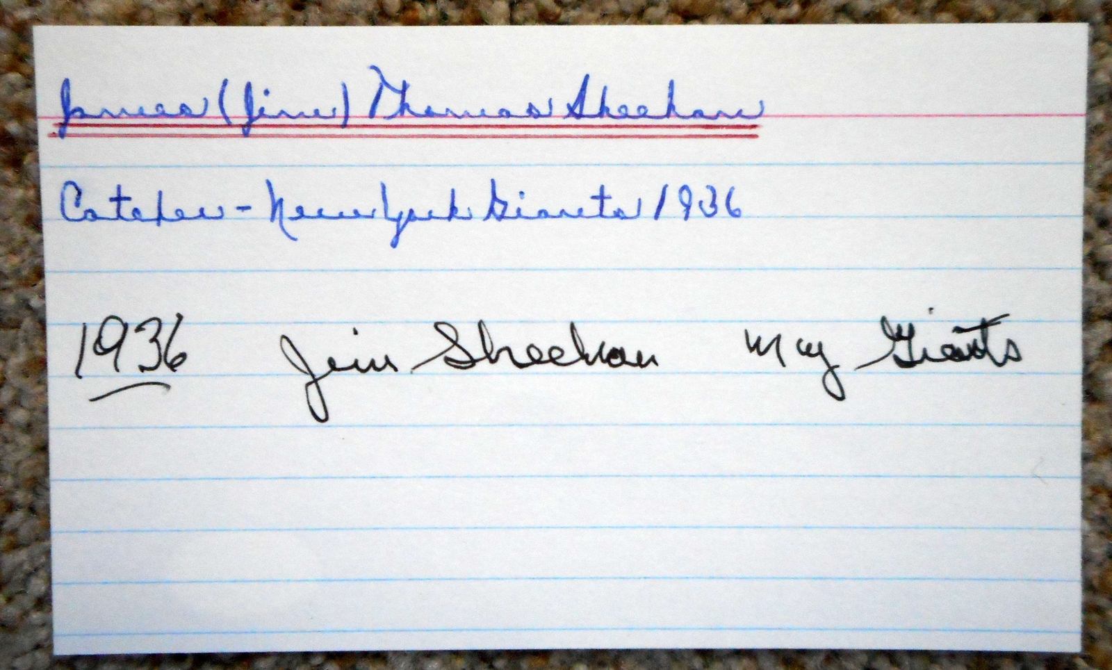 Jim Sheehan signed card - Giants 1936 | eBay