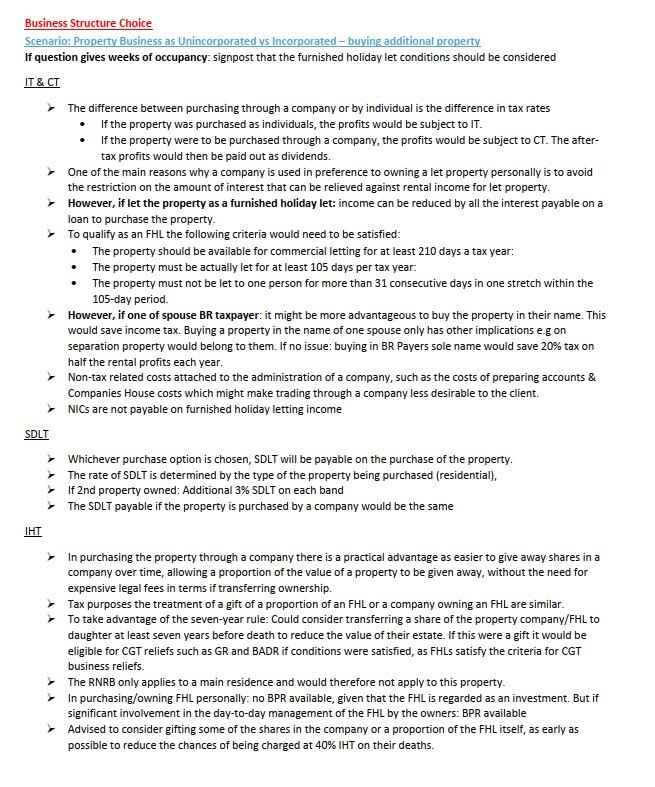 Business Planning Taxation BPT Notes (Achieved 89%) - ICAEW ACA ...