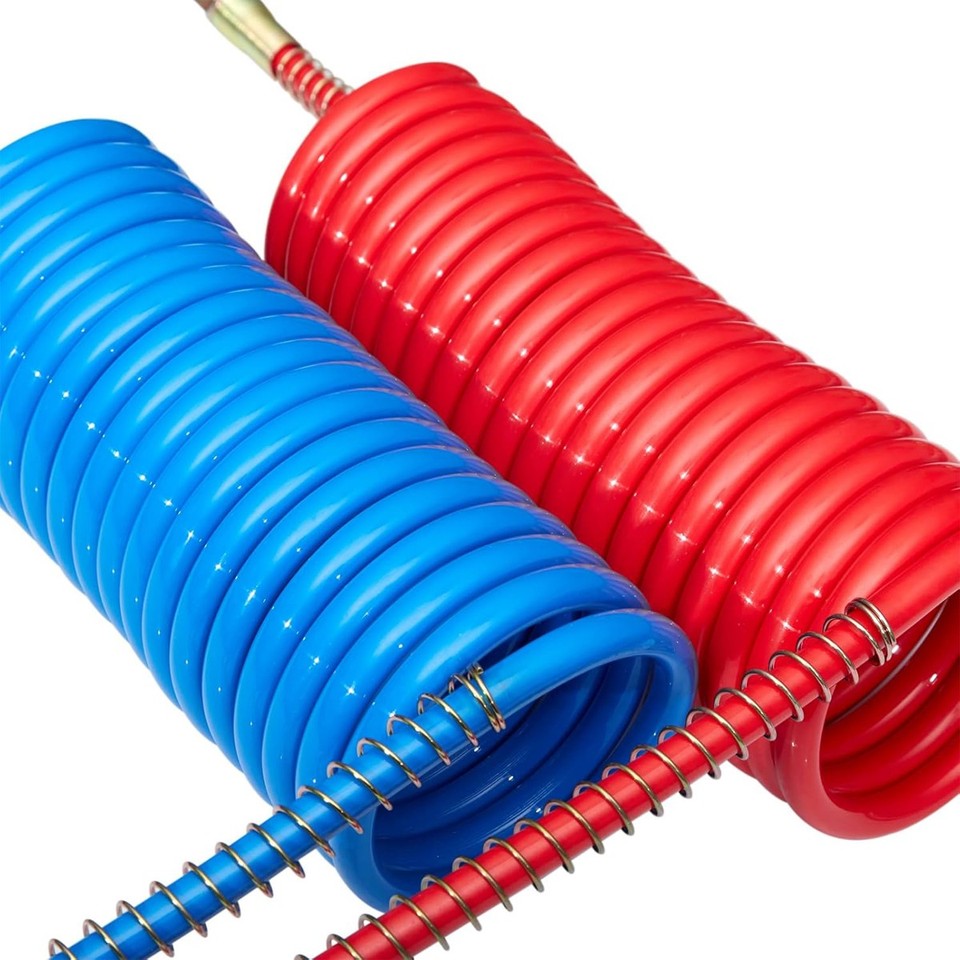 12' Red And Blue Coil Coiled Air Line Hose Set Trailer Brake 1/2 ...