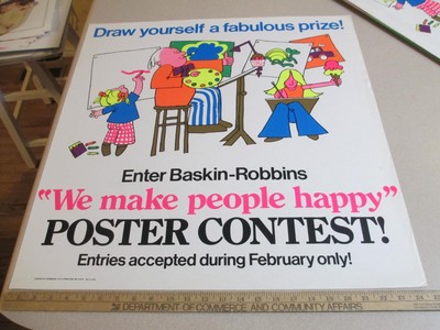 Baskin Robbins ice cream 1974 POSTER CONTEST artist paint palette sign ...