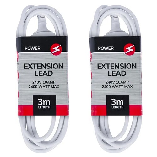 2PK Power 3m 2400W Home Extension Lead/Cable Cord AU/NZ 240V Indoor ...