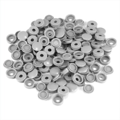 SMALL LIGHT GREY PLASTIC SCREW COVER CAPS HINGED FOLD OVER SIZE 6g/8g ...