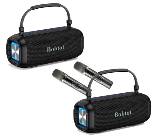 2 Karaoke Machine Speakers Portable Waterproof Wireless Microphone Set ...