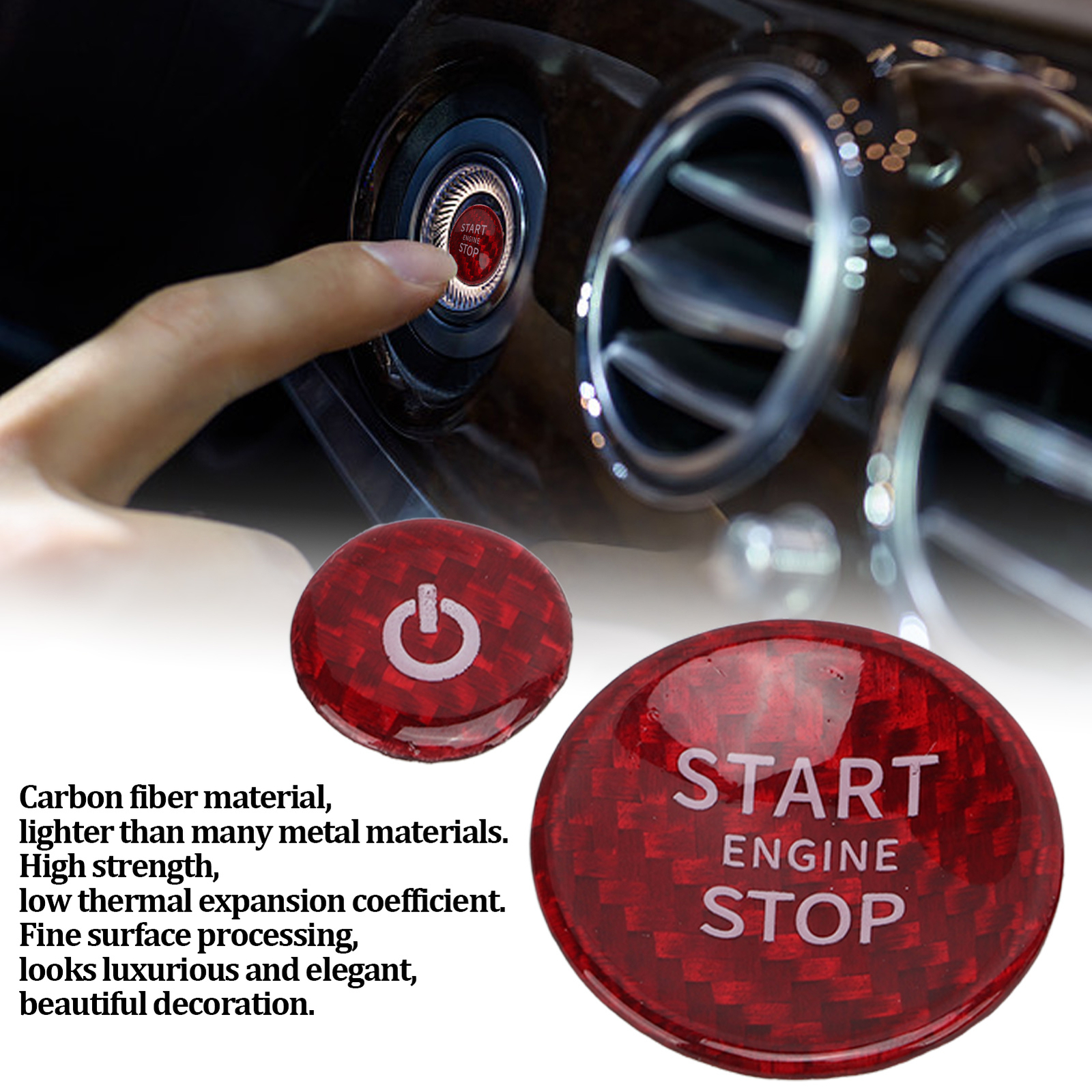 EMB Carbon Fiber Engine Start Stop Button Sticker Cover Trim ...