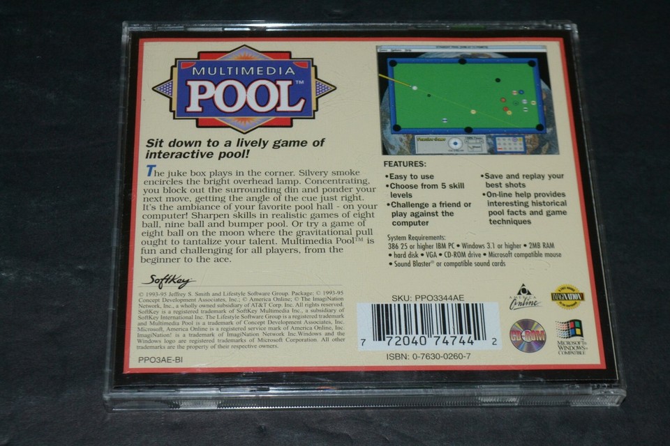Multimedia Pool~Microsoft Windows Compatible~1993-1995~AOL Online~FAST SHIPPING! | eBay