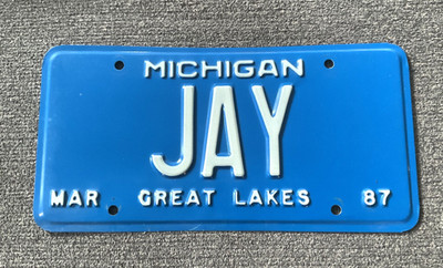 RARE 1987 MICHIGAN PERSONALIZED JAY JASON LICENSE PLATE ALL ORIGINAL ...