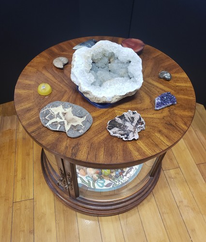 Wood and Glass Display Table w/Lighting for Collectibles | eBay