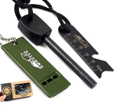Fire Starter Stick with Striker Lanyard & Whistle (Waterproof, Flint ...