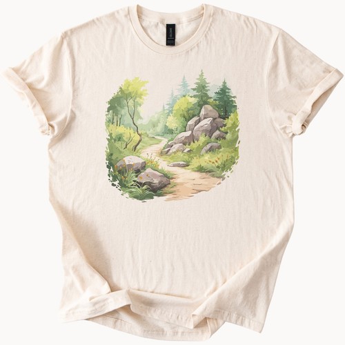 Mountain Path Tee Watercolor Nature Hiking Shirt | eBay