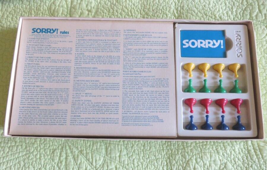 Vintage PARKER BROTHERS 1972 SORRY Family BOARD GAME Fun Complete ...