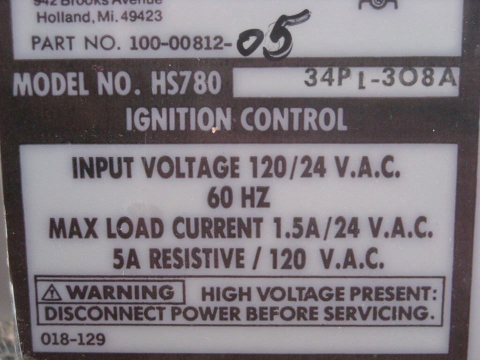 ICRS1- ROBERTSHAW IGNITION CONTROL MODEL HS780 34PL-308A PN 100-00812 ...