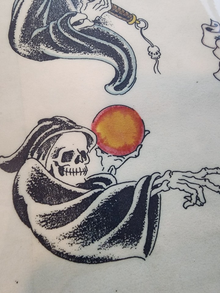 RARE 1980 Mike Rollo Malone Vintage Tattoo Flash Sheet Biker Reaper ...