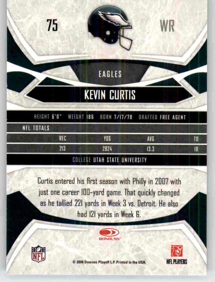 2008 Gridiron Gear Kevin Curtis NFL PWE Foil Base Card Eagles #75 | eBay