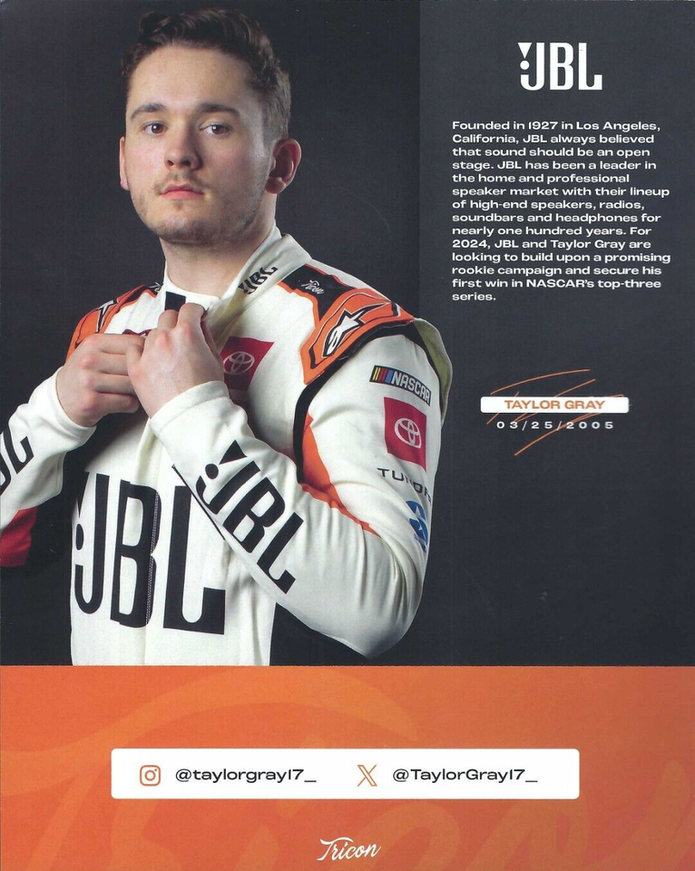 2024 TAYLOR GRAY "JBL.COM" #17 NASCAR CRAFTSMAN TRUCK SERIES POSTCARD ...