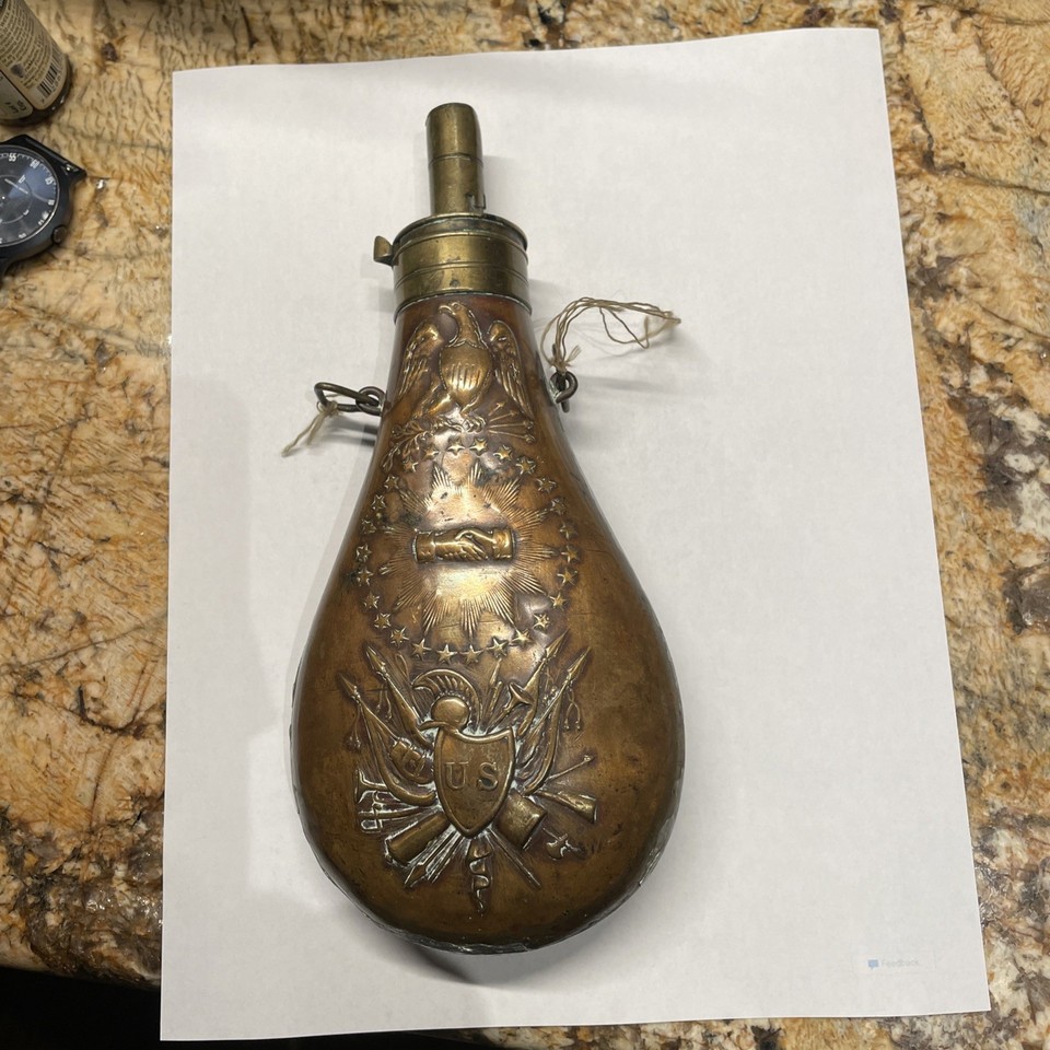 Antique N.P.Ames 1838 Peace Powder Flask with Eagle Black Powder Rifle ...