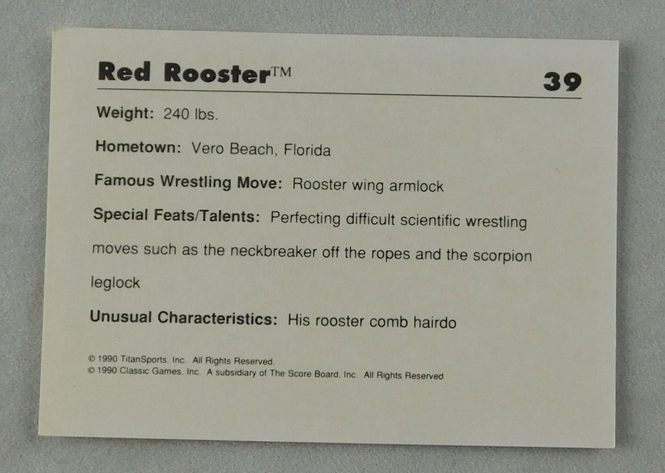 Terry Taylor Red Rooster Wrestling Trading Card Raw Smackdown WWE WWF ...