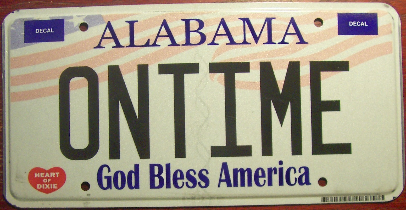 2000s ALABAMA VANITY PERSONALIZED LICENSE PLATE ON TIME SCHEDULE ...