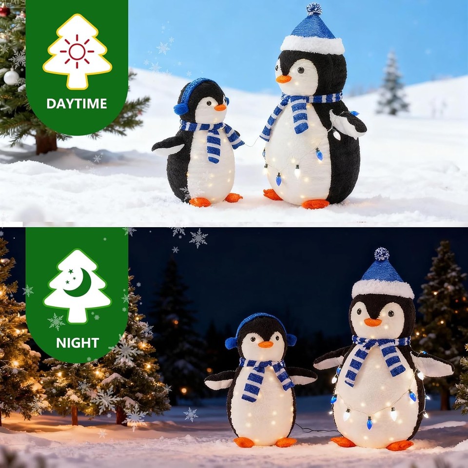 2PCS Lighted Penguin Family Outdoor Yard Christmas Party Decoration ...