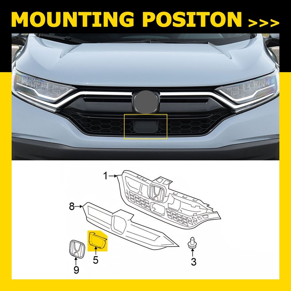 Grille Molding Radar Sensor Cover Cap Trim Black For 2020-2022 Honda CR ...
