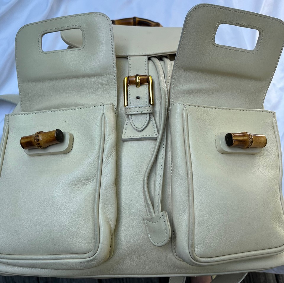 NOW $390 Vintage AUTHENTIC GUCCI Bamboo - Vanilla Leather Backpack | eBay