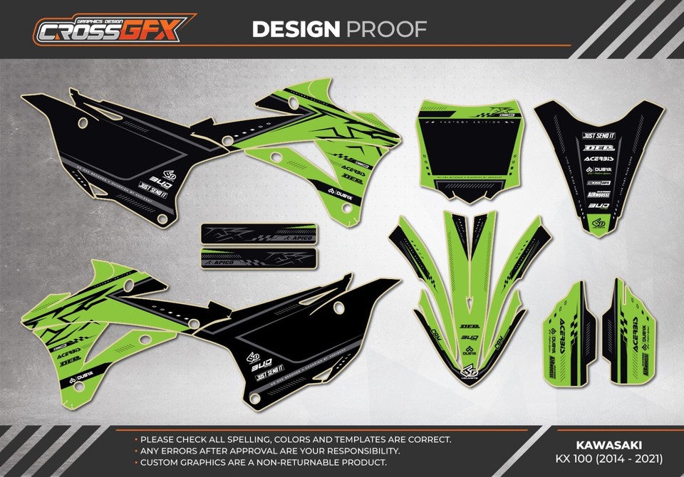 KAWASAKI Complete Graphics KX F KLX 65 85 110 112 125 140 150 230 250 ...