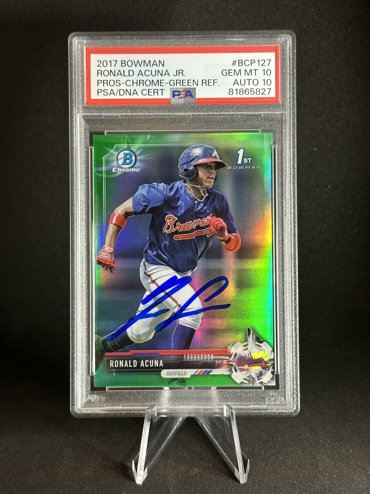 2017 Ronald Acuna Jr Bowman Chrome 1st RC Auto Green Ref. /99. PSA 10/ ...
