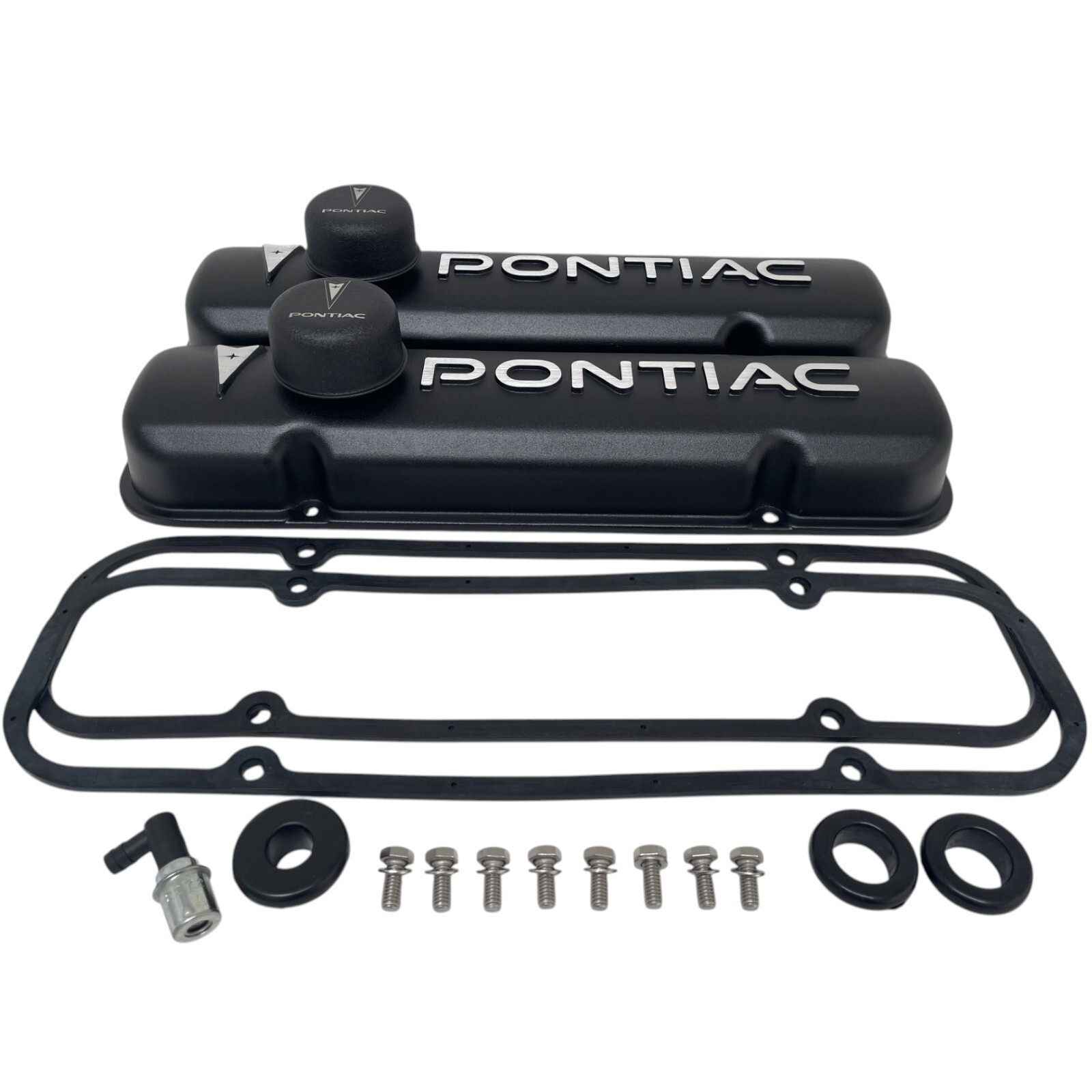 Pontiac Raised Logo Black Valve Covers with Bolts, Gaskets, Logo ...