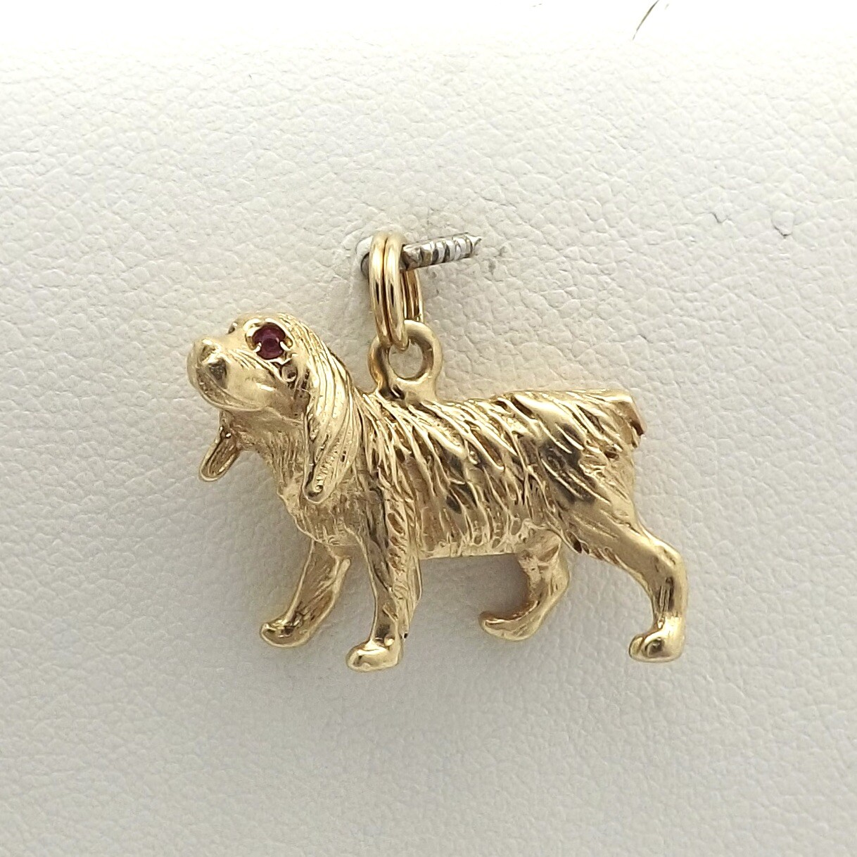 14k Gold Cocker Spaniel Dog Ruby Eyes Charm Pendant 7… - Gem