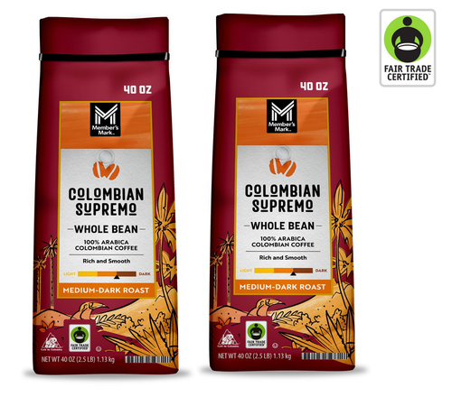 2 PACK Member's Mark Colombian Supremo Whole Bean Coffee (40 oz.) FREE ...