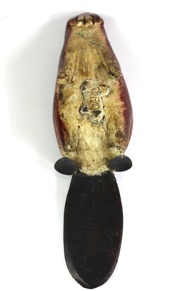 Ice Spearing Decoy David E. Perkins DFD Hand Signed Wood Baby BEAVER ...
