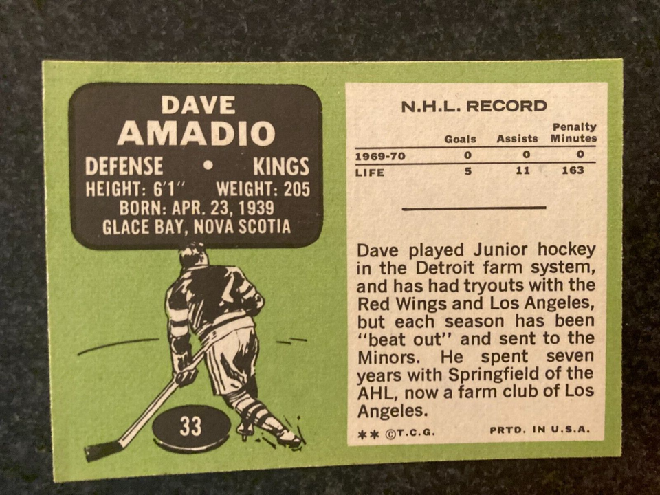 1970-71 Topps # 33 Dave Amadio Kings B5 | eBay