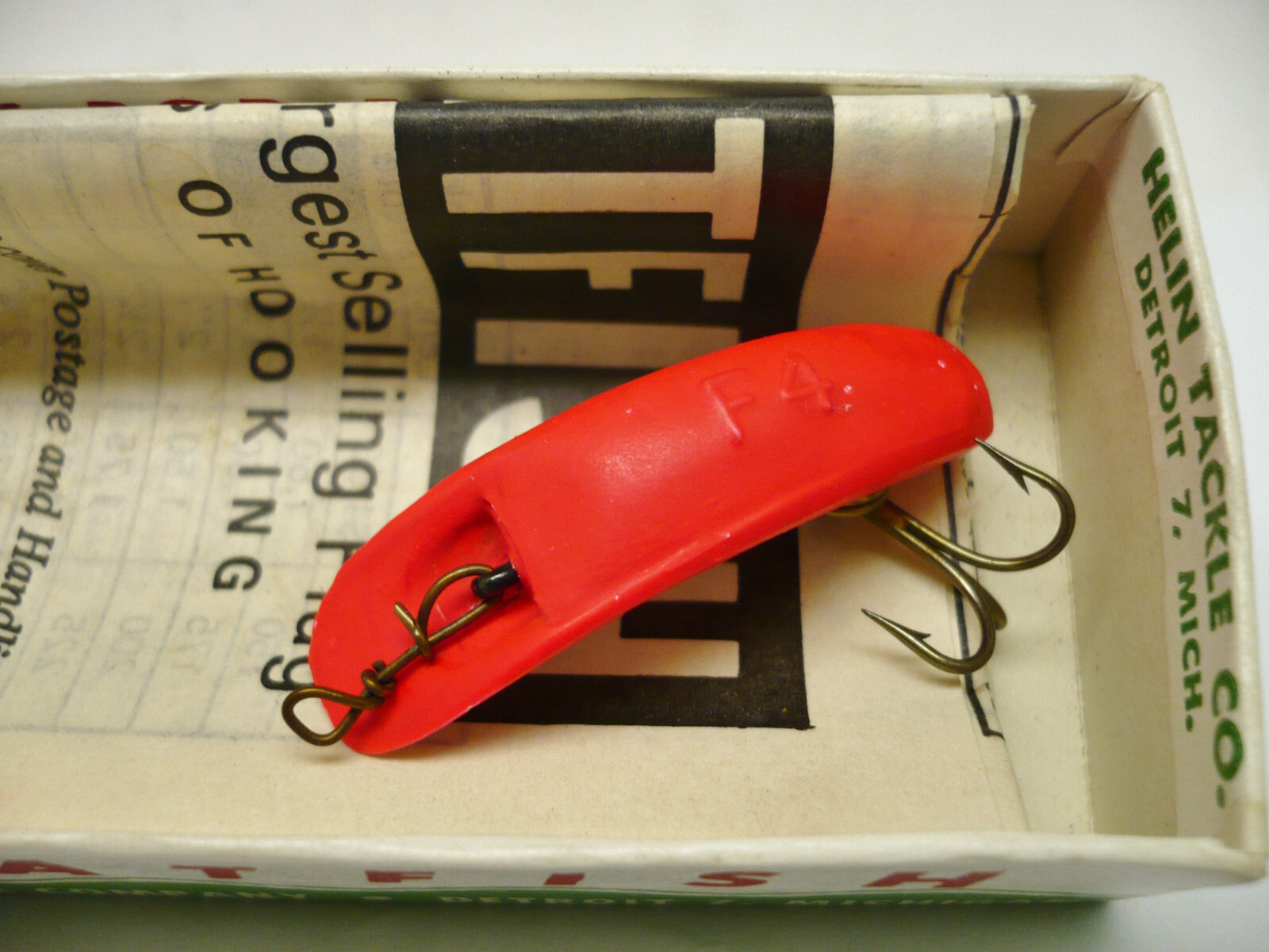 Vintage Fishing Lure Helin's Fly Rod FlatFish F4 Baby Jr Box RFL Red ...