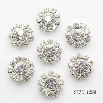 CraftbuddyUS 10Pcs 12mm Silver Metal Crystal Rhinestone Shank buttons ...