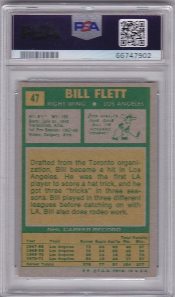 1971 1971-72 TOPPS HOCKEY BILL FLETT #47 NM PSA 7 | eBay