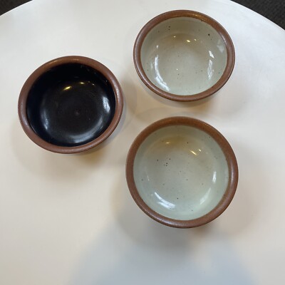 Set Of 3 Sial Cerval Canada Art Pottery Cream And Black/Brown Rim Bowls ...