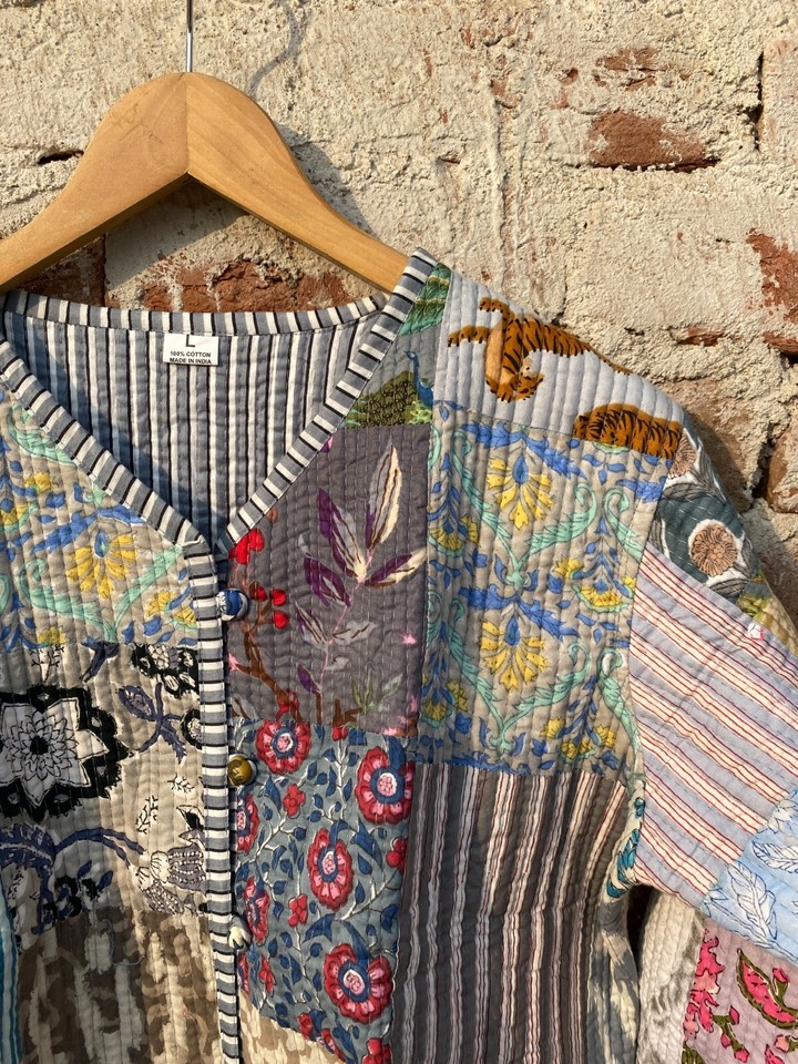 Grey Quilted Cotton Patchwork Jacket Handmade Cotton Jacket Women's ...