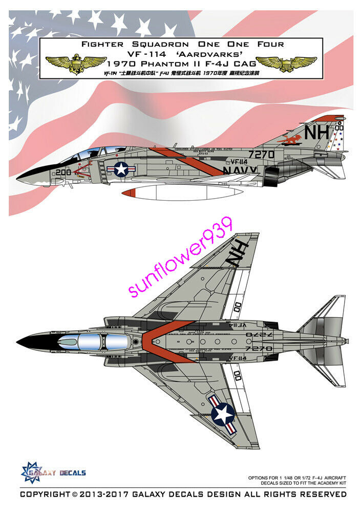 GALAXY Model 1/48 1/72 G48011 G72011 Scale F-4J VF-114 Aardvarks 1970 ...