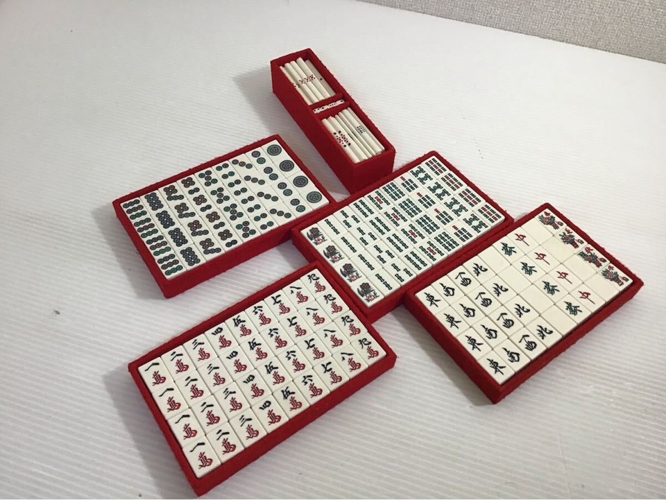 Mahjong Bamboo Tiles Set 144 pcs Leather Case Used with Dice & Point ...